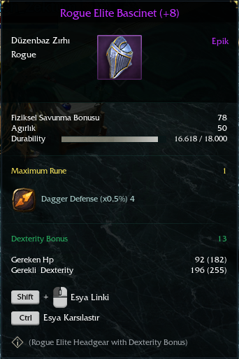 SeLL Rogue Elite +8 Set Helmet 4DD Pauldron 4 Dex kalanı 3Dex Full Ru ...