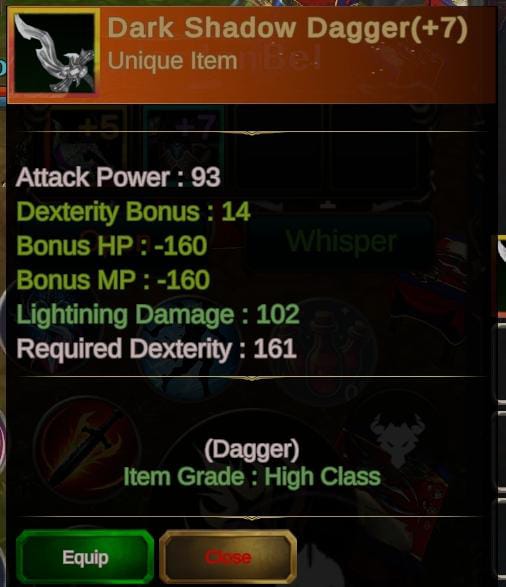 (+7) Dark Shadow Dagger -Dark Vane - Klasgame.com