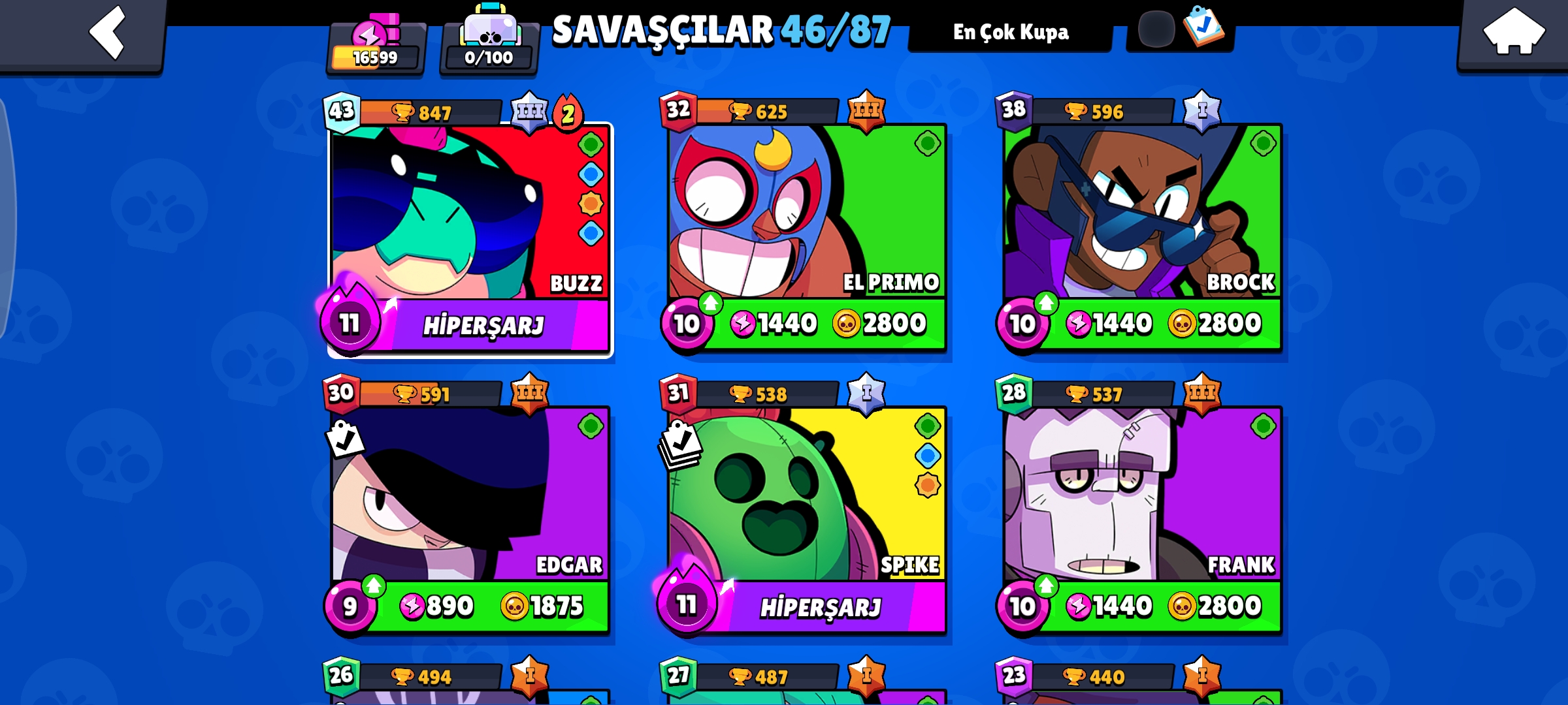 Brawl stars 16 bin kupa hesap+%60 oranında 15 bin kupa üstü hesap ...