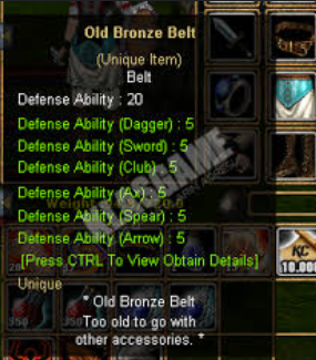 OLD BRONZE BELT 20DEF 5ANTİ DEF - Klasgame.com