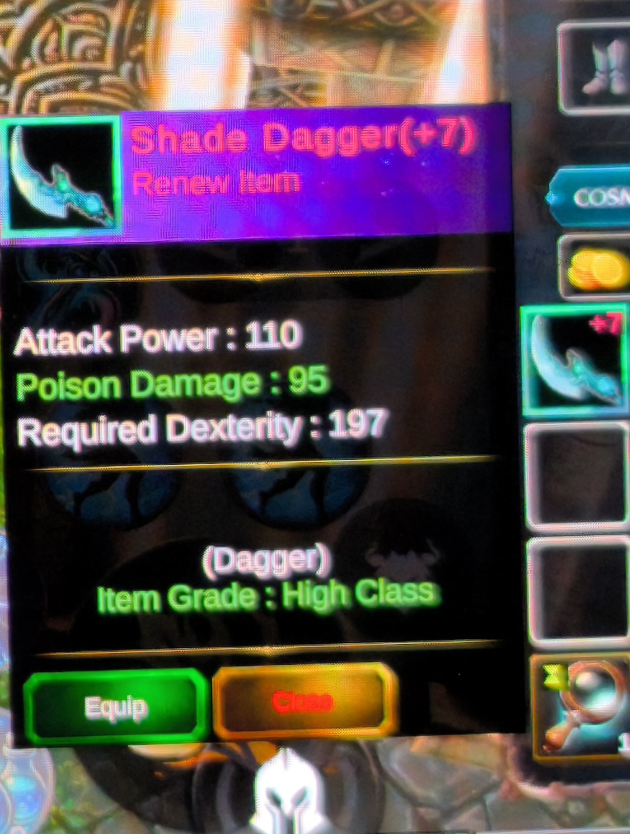 REB +7 SHADE DAGGER ( SHARD) ( 110 AP) - Klasgame.com