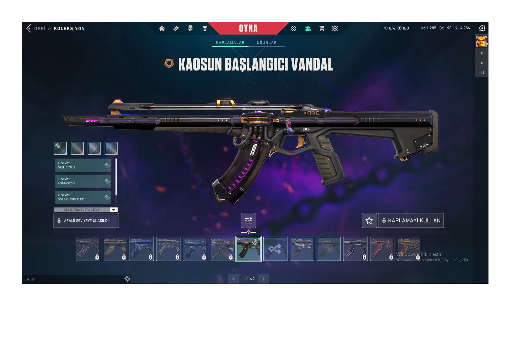 OYUNU BIRAKTIĞIM İÇİN SATILIK - 1285 VP - 190 RADYANİT PUANI - KAOS ...