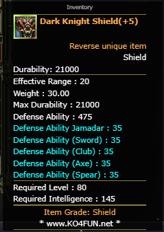 SUNUCUDA TEK +8 DARK KNİGHT SHİELD. - Klasgame.com