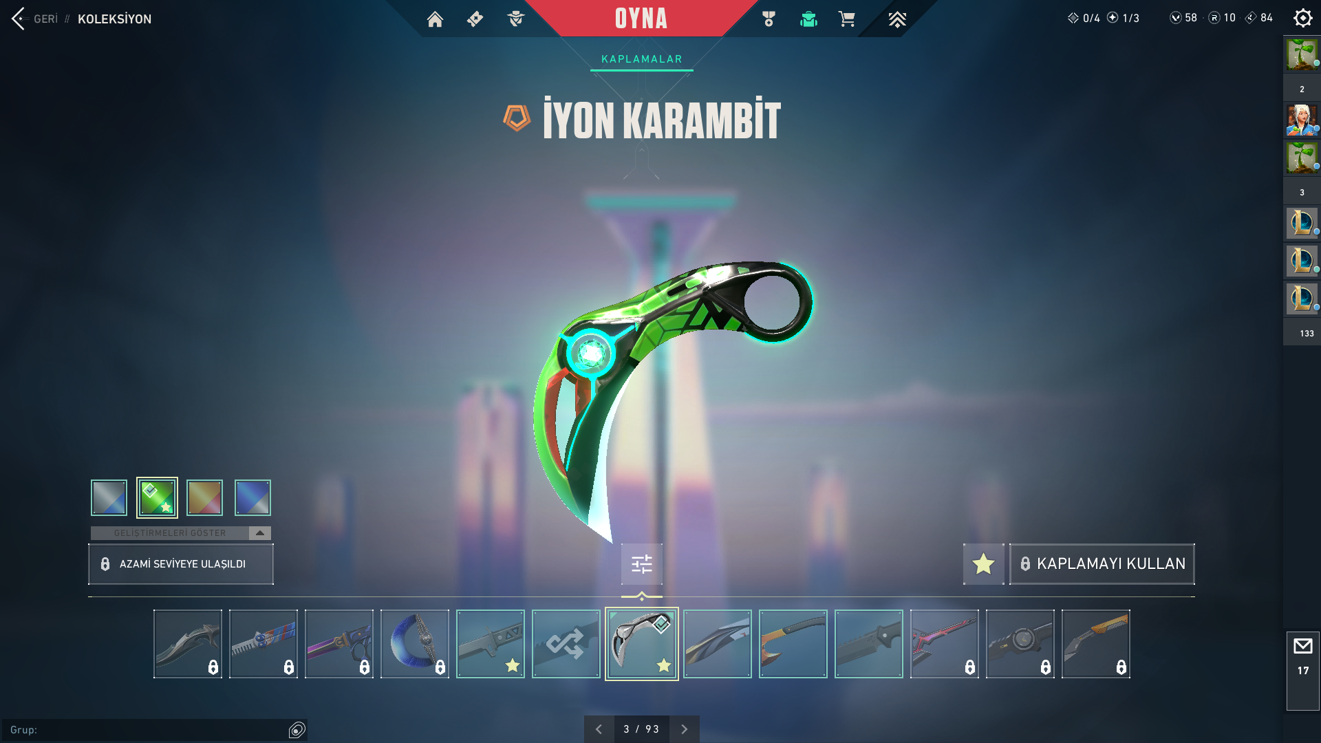 VALORANT TR İYON KARAMBİT BAYONET 215 LEVEL - Klasgame.com