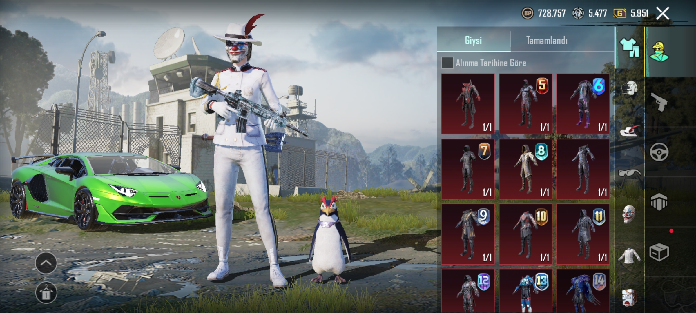Pubg mobile S2 emek hesabı Bape seti,komutan seti, Lamborghini ve diğer ...